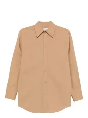 Saint Laurent Cotton Poplin Shirt With Cassandre Embroidery - Brown