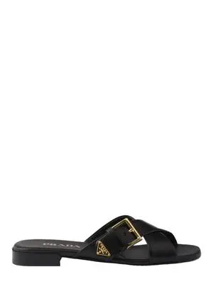 PRADA PRADA Leather Crisscross Slides With Buckle