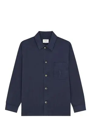 Saint Laurent Saint Laurent Men Cotton Linen Gabardine Cassandre Overshirt Blue