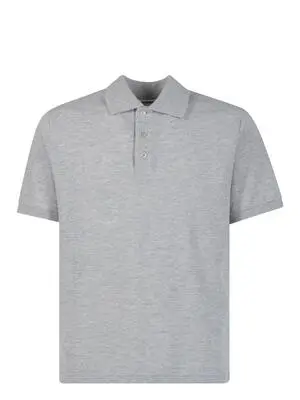 Saint Laurent Cassandre Embroidery Cotton Blend Polo Shirt - Gray