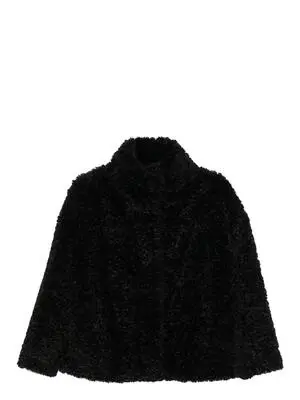 Herno High Neck Faux Fur Cropped Coat - Black