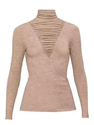 NISSA Lyocell Wool-blend Turtleneck Top - Neutrals