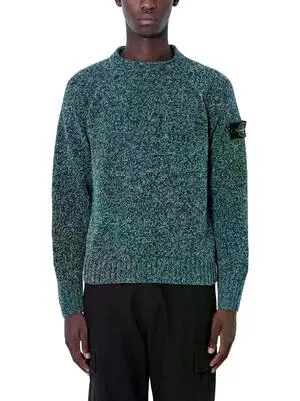 Stone Island Logo Patch Chunky Knit Sweater - Green