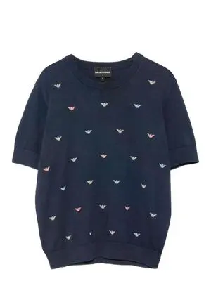 Emporio Armani Emporio Armani Embroidered Short-Sleeve Sweater Blue