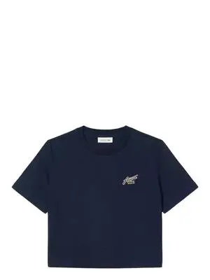 Lacoste Logo-patch Cropped T-shirt - Blue