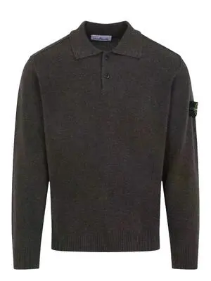 Stone Island 5100018 Light Rws Geelong Wool Loose-fit Polo Collar Jumper With Button Placket Brown