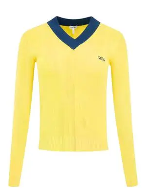 Loewe Logo-embroidered Ribbed Knit V-neck Sweater - Yellow