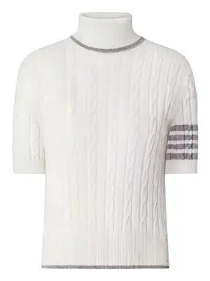 Thom Browne Cashmere 4-bar Baby Cable-stitch Turtleneck Sweater - White