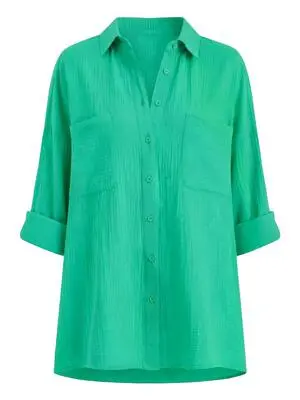 Seafolly Breeze Crinkled Finish Cover-up Shirt - Green