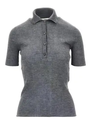 Fendi Ribbed Knit Short-sleeve Polo Shirt - Grey