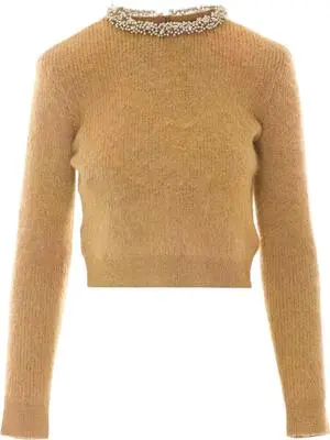 SELF-PORTRAIT Self-Portrait Beaded Trim Knit Sweater