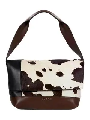 Marni Cow-print Panelled Shoulder Bag Neutrals
