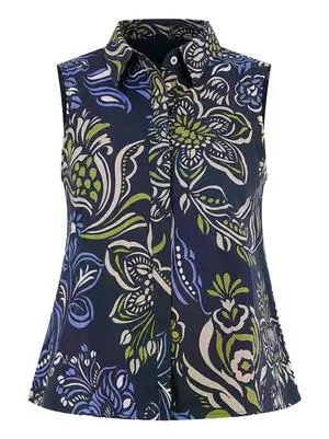 Marella Sleeveless Floral Print Shirt - Blue
