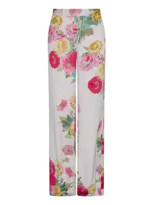 Libertine Silk Floral Print Trousers - Neutrals