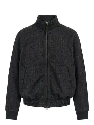 TOM FORD TOM FORD Herringbone Pattern Nubuck-Detail Zip-Up Sweater