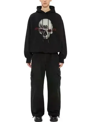 44 LABEL GROUP Skull Print Drawstring Hoodie - Black