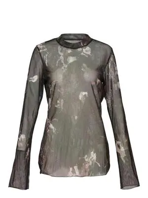 Yohji Yamamoto Graphic Print Mesh Top - Black
