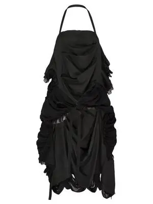 Comme Des Garçons Halterneck Ruched Tiered Mini Dress - Black