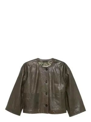 Max Mara Weekend Max Mara Leather Crinkled Finish Jacket Brown