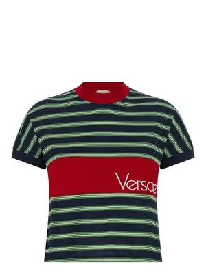 Versace VERSACE Striped Cotton T-Shirt With Intarsia Logo Embroidery Multicolor