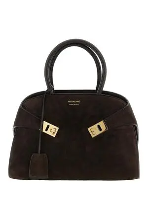 FERRAGAMO Suede Handbag With Gancini Buckle - Brown