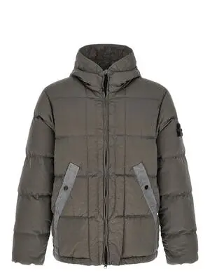 Stone Island Crumpled Effect Down Jacket - Gray