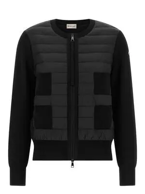 Moncler Padded Cardigan With Merino Wool Sleeves - Black