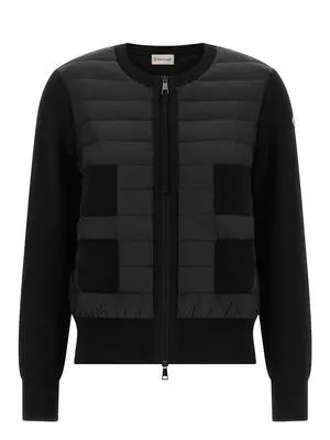 Moncler Padded Cardigan With Merino Wool Sleeves - Black