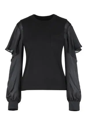 Sacai Cotton T-shirt With Sheer Sleeves - Black