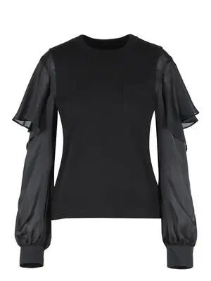 Sacai Cotton T-shirt With Sheer Sleeves - Black