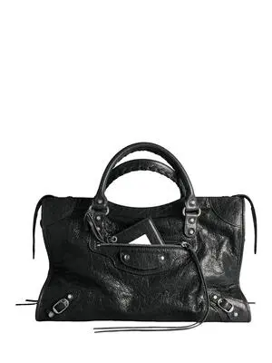 Balenciaga Le City Bag Medium In Arena Lambskin - Black