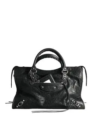 Balenciaga Le City Bag Medium In Arena Lambskin - Black