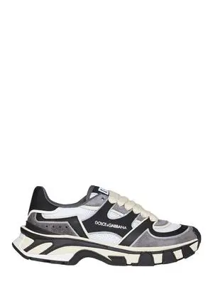 Dolce & Gabbana Black And White Nappa Calfskin Leather And Mesh Dg Country Road Sneakers - Multicolor