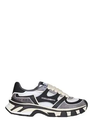 Dolce & Gabbana Black And White Nappa Calfskin Leather And Mesh Dg Country Road Sneakers - Multicolor
