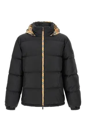 Burberry Snowdon Down Jacket With Check Detail - Black
