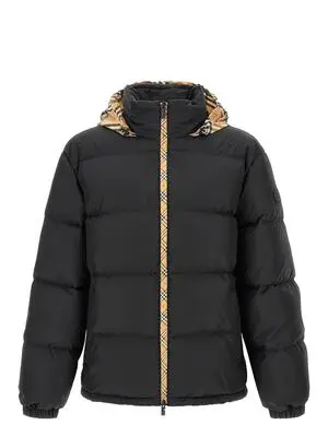 Burberry Snowdon Down Jacket With Check Detail - Black