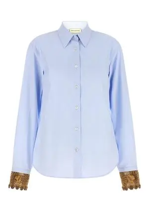 Dries Van Noten DRIES VAN NOTEN "Chloris" Embroidered Cuff Shirt Blue