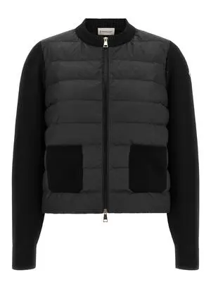 Moncler Padded Cardigan With Technical Fabric Front - Black