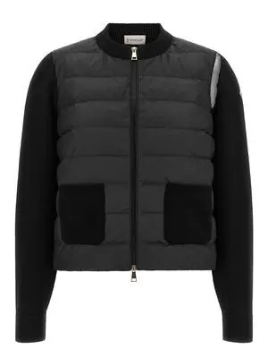 Moncler Padded Cardigan With Technical Fabric Front - Black