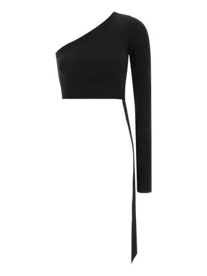 Rick Owens Ziggy One-shoulder Cropped Top With Ribbon Detail - Black