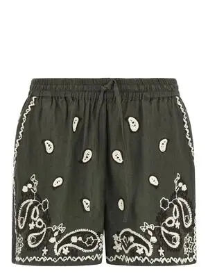 P.a.r.o.s.h Wide Leg Embroidered Linen Shorts - Green