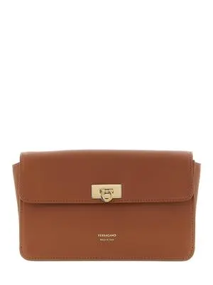 FERRAGAMO Harley' Smooth Calf Leather Clutch - Brown