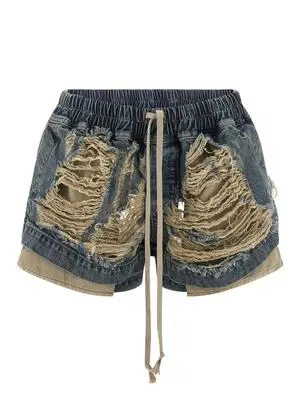 Rick Owens Fog Boxers" Distressed Denim Shorts - Blue