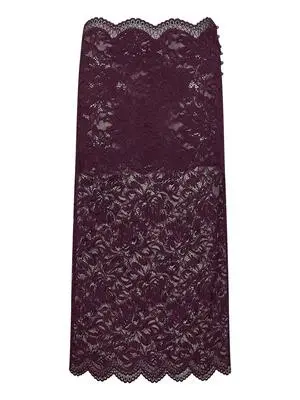 Rabanne Magenta Purple Layered Stretch Lace Midi Skirt - Multicolor
