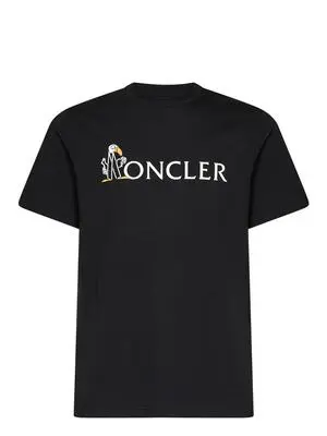 Moncler Black Cotton Jersey T-shirt With Logo - Multicolor