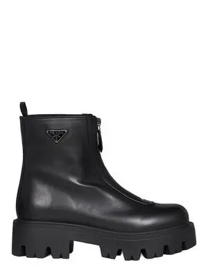 Prada Prada Calzature Women Black Leather Zip-Up Ankle Boots Multicolor