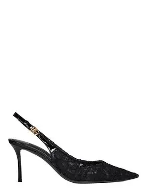 Dolce & Gabbana Black Lace And Patent Leather Slingback Pumps - Multicolor