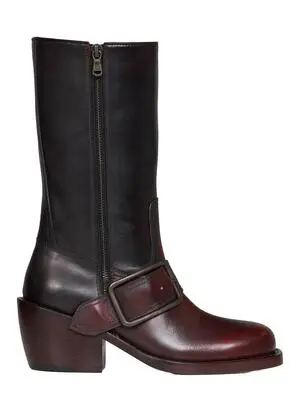Dries Van Noten Tan Brushed Leather Buckled Mid-calf Boots - Multicolor