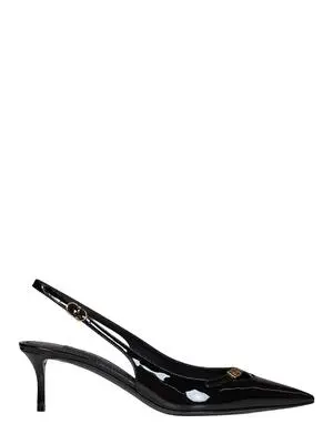 Dolce & Gabbana Black Patent Leather Slingback Pumps With Dg Logo - Multicolor