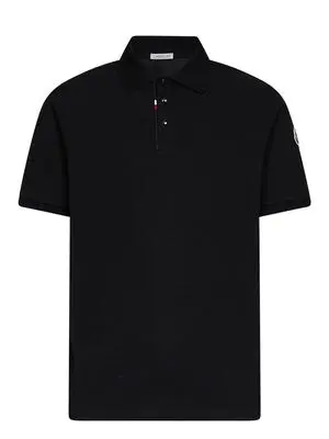 Moncler Black Cotton Piqué Polo Shirt With Logo - Multicolor